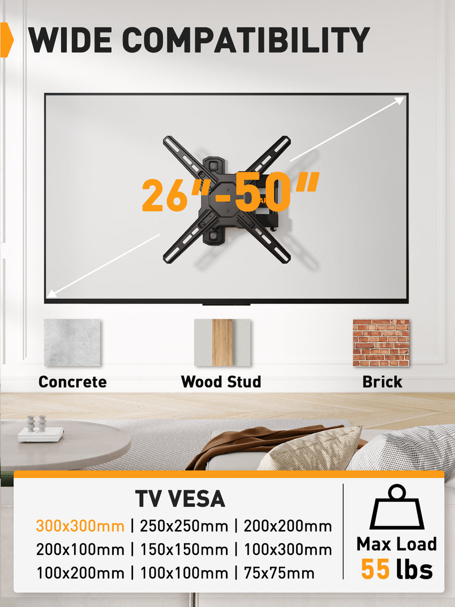 Full Motion TV Wall Mount For 26" to 50" TVs – Perlegear