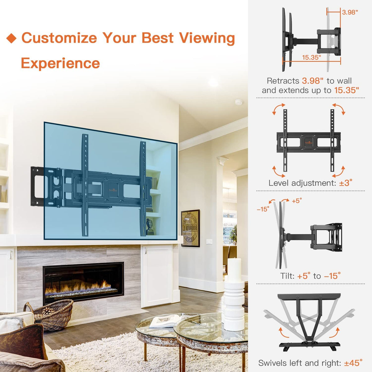 Full Motion TV Wall Mount For 26" to 65" TVs – Perlegear